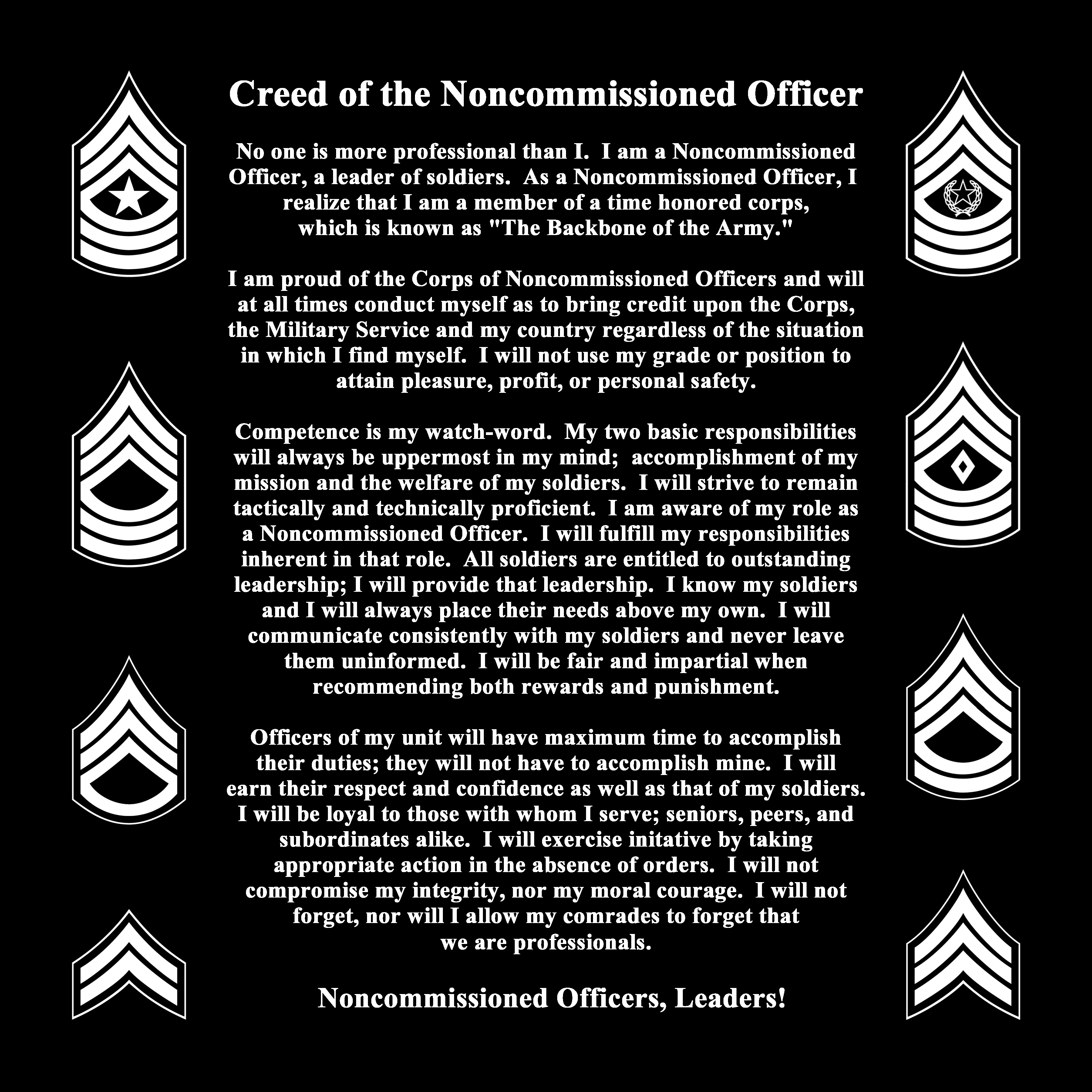 CREED OF THE NCO – ARMY BARRACKS